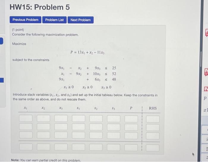 Solved (1 point) Consider the following maximization | Chegg.com