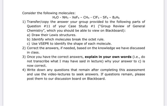 Solved Consider the following molecules: | Chegg.com