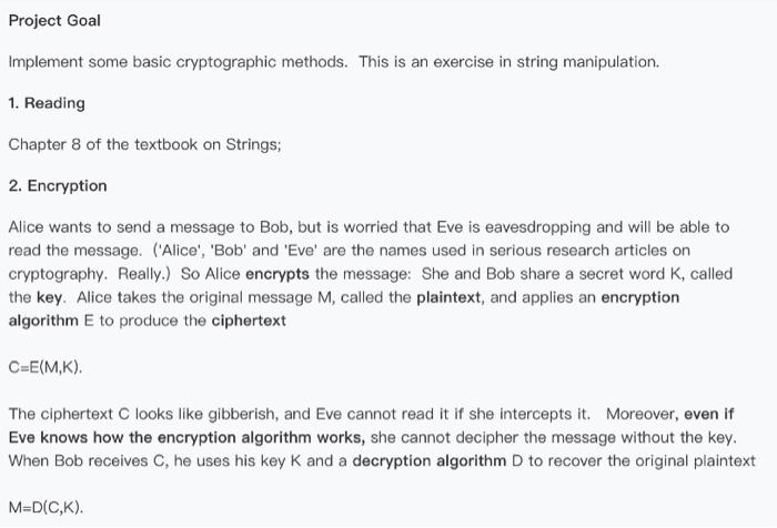 Solved Project Goal Implement some basic cryptographic | Chegg.com