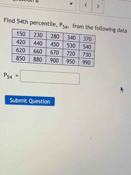 Solved Find 54th percentile, P54, from the following | Chegg.com