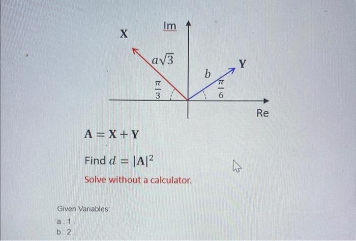 Solved A=X+Y Find d=∣A∣2 Solve without a calculator. Given | Chegg.com