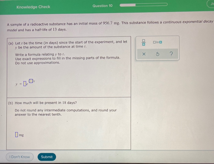 Solved Knowledge Check Question 10 A sample of a radioactive | Chegg.com