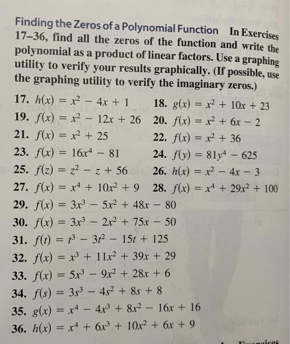 Solved Finding the Zeros of a Polynomial Function In | Chegg.com