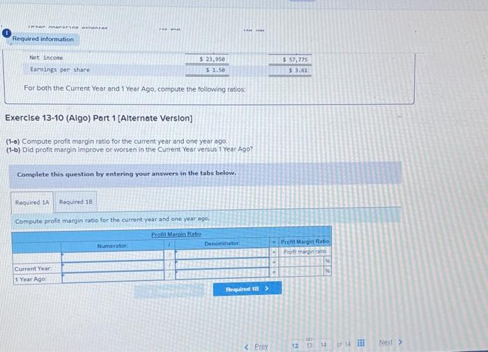 Solved Required Information Exercise 13-10 (Algo) Analyzing | Chegg.com