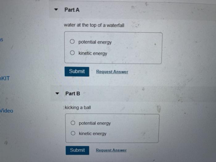 Solved Part A water at the top of a waterfall us O potential | Chegg.com