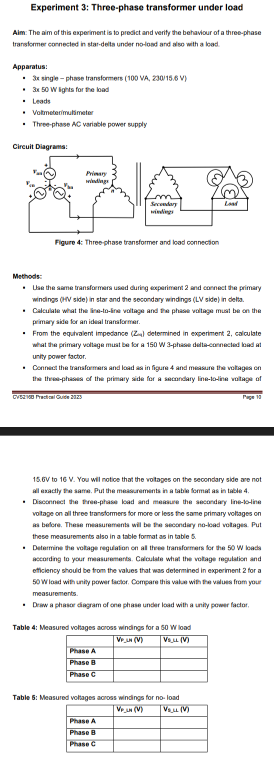 Solved Experiment 3: Three-phase transformer under load Aim: | Chegg.com