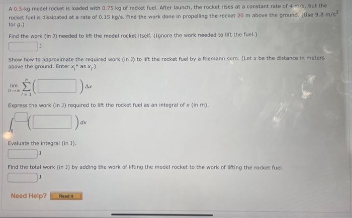 Solved A 0.5-kg model rocket is loaded with 0.75 kg of | Chegg.com