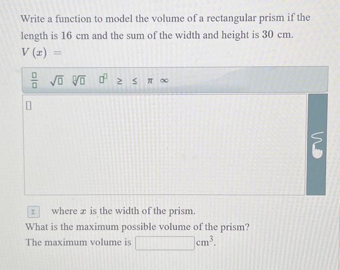 Solved Write a function to model the volume of a rectangular | Chegg.com