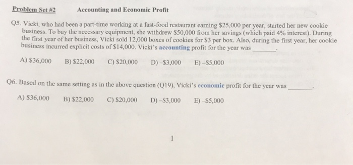 Solved Problem Set #2 Accounting and Economic Profit Q5. | Chegg.com