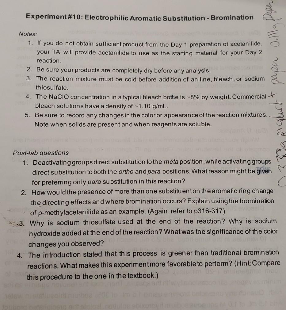 Solved Experiment#10: Electrophilic Aromatic Substitution - | Chegg.com
