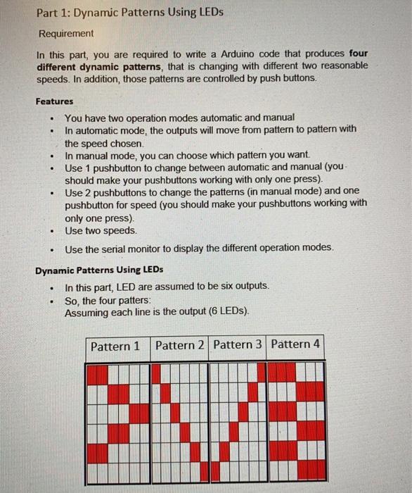 Solved Part 1: Dynamic Patterns Using LEDs Requirement In | Chegg.com