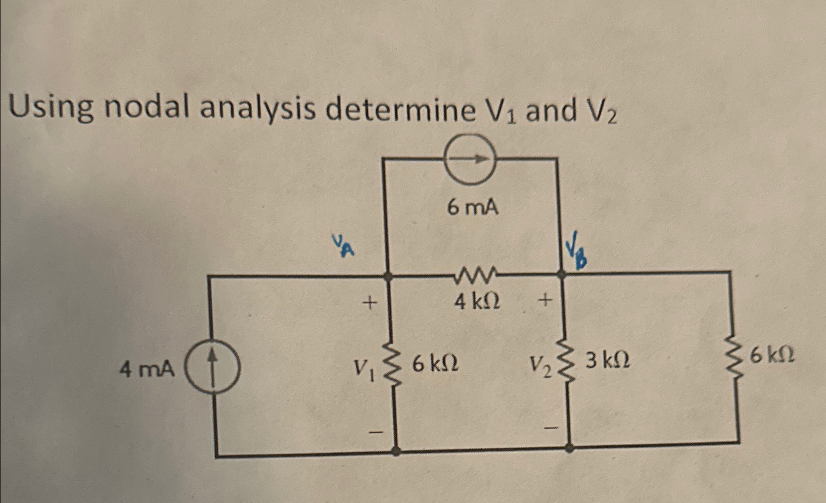 Solved Using nodal analysis determine V1 ﻿and V2 | Chegg.com