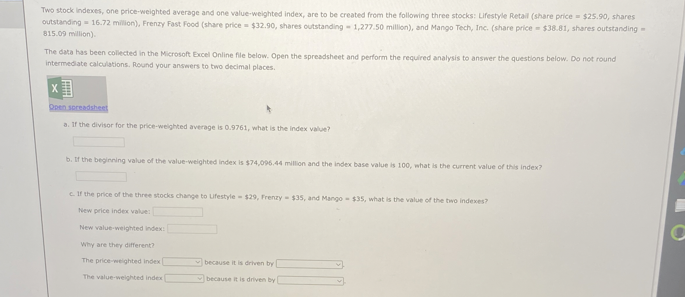 Solved Two stock indexes, one price-weighted average and one | Chegg.com