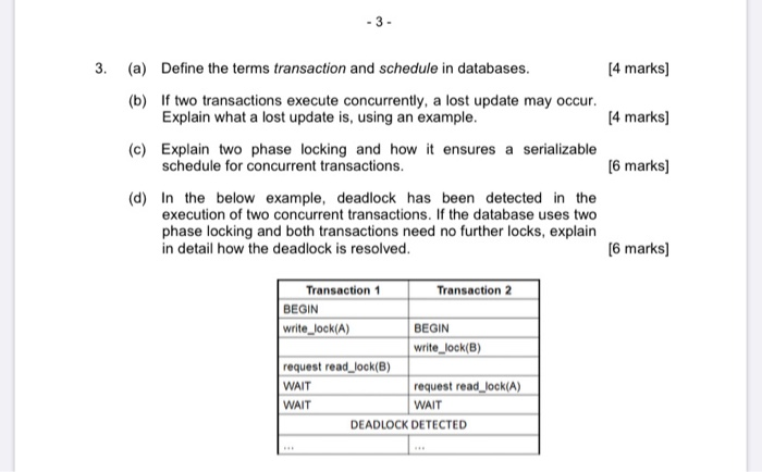 Solved 3. (a) Define the terms transaction and schedule in | Chegg.com