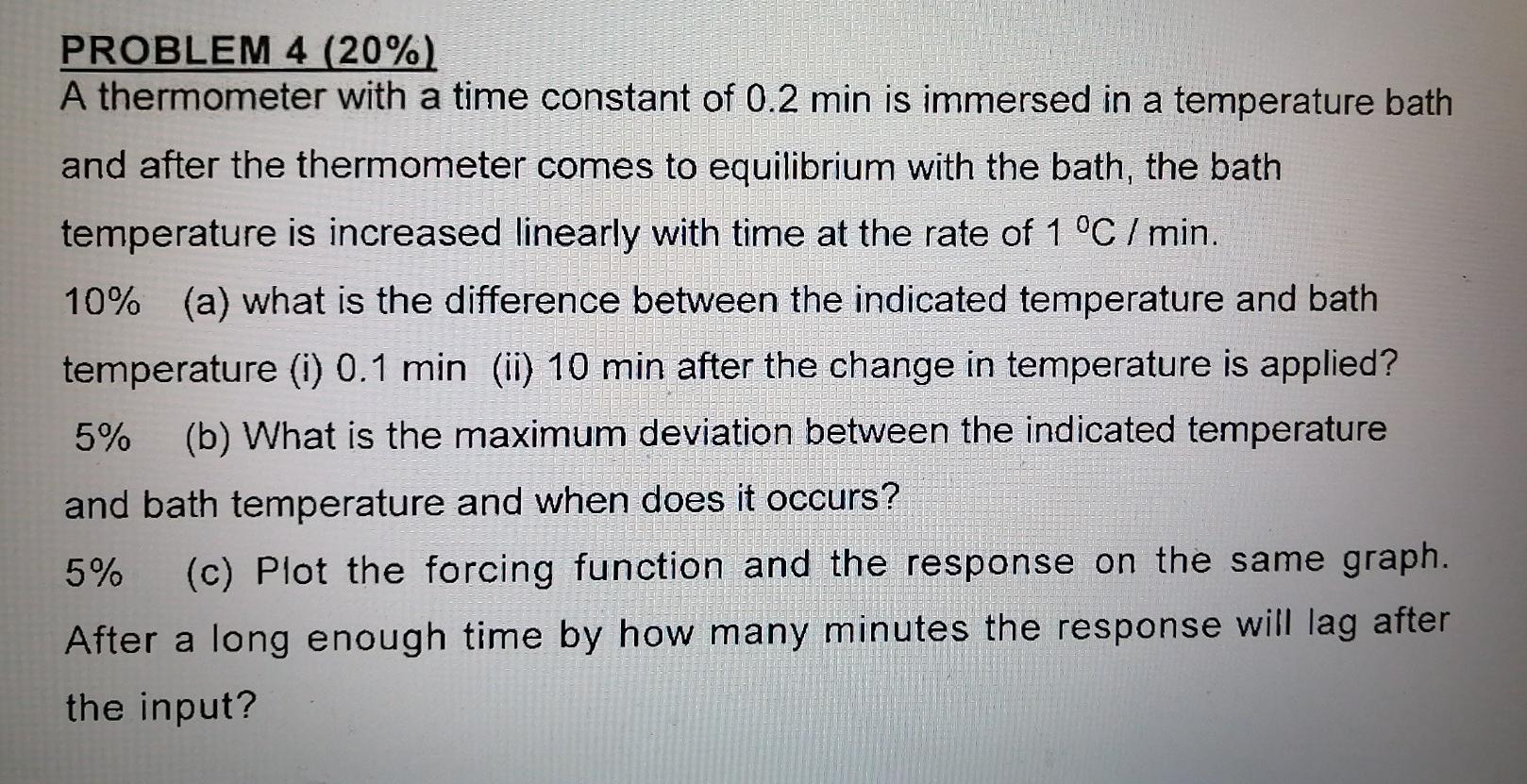 Solved PROBLEM 4 (20%) A thermometer with a time constant of | Chegg.com
