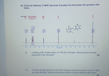 Solved (d) ﻿Study the following 'H NMR Spectrum of product | Chegg.com