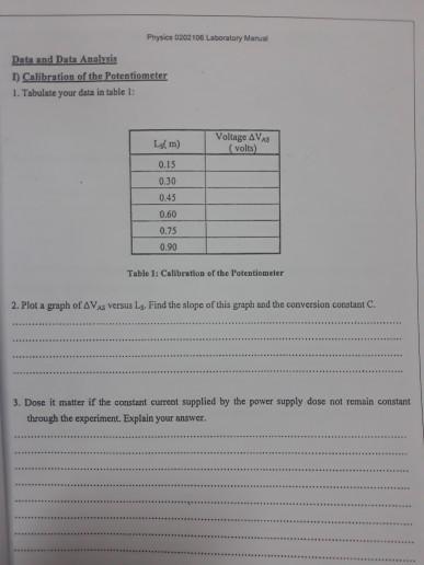 Solved Data of Exp. 5 the potentiometer LAB = 34 cm No: AVAS | Chegg.com