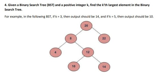 Solved 4. Given a Binary Search Tree (BST) and a positive | Chegg.com