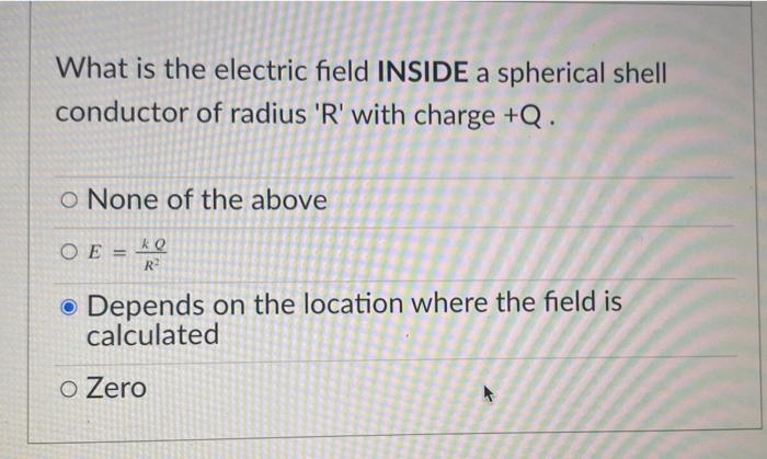 Solved What is the electric field INSIDE a spherical shell | Chegg.com