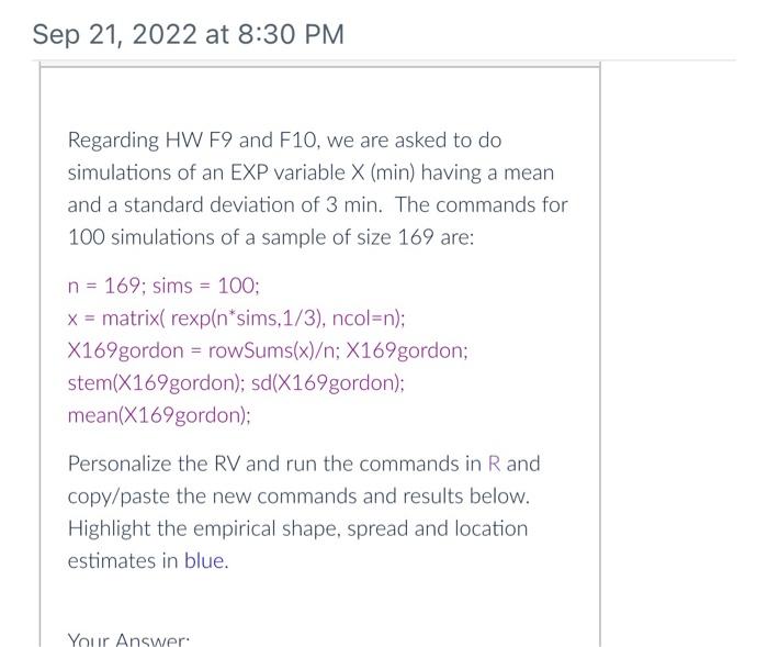 Solved Regarding HW F9 and F10, we are asked to do | Chegg.com