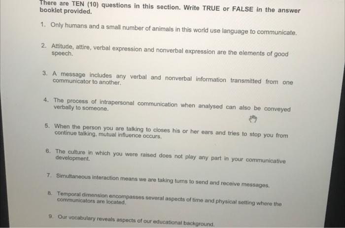 There are TEN (10) questions in this section. Write | Chegg.com