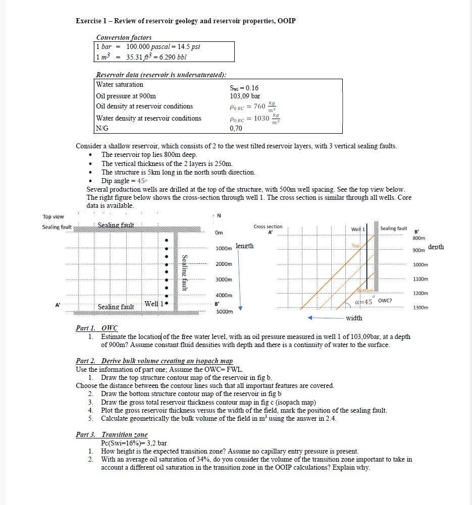 Exercise 1 - ﻿Review of reservoir geology and | Chegg.com