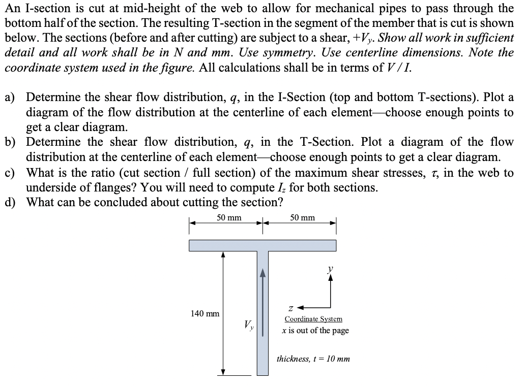 Solved An I-section is cut at mid-height of the web to allow | Chegg.com
