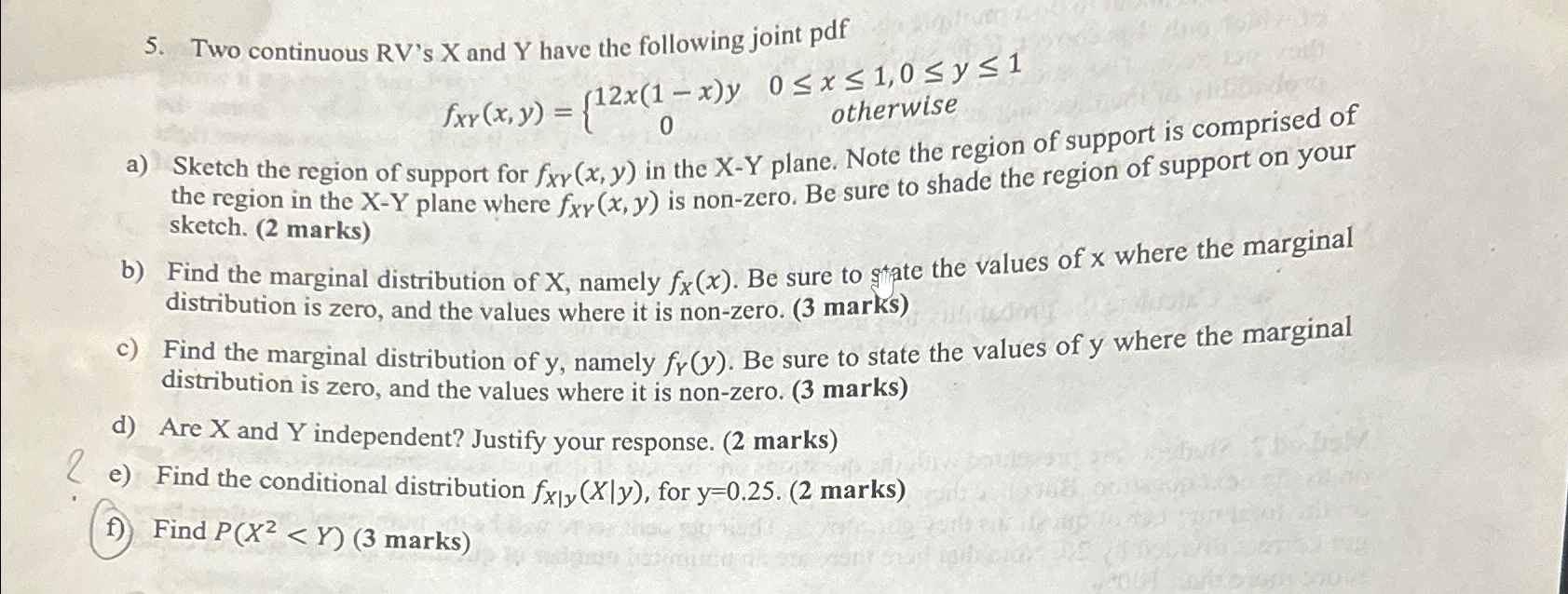Solved Two continuous RV's x ﻿and Y ﻿have the following | Chegg.com