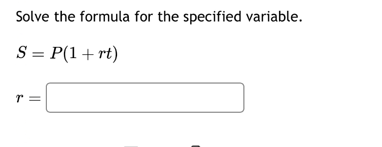 Solved Solve the formula for the specified | Chegg.com