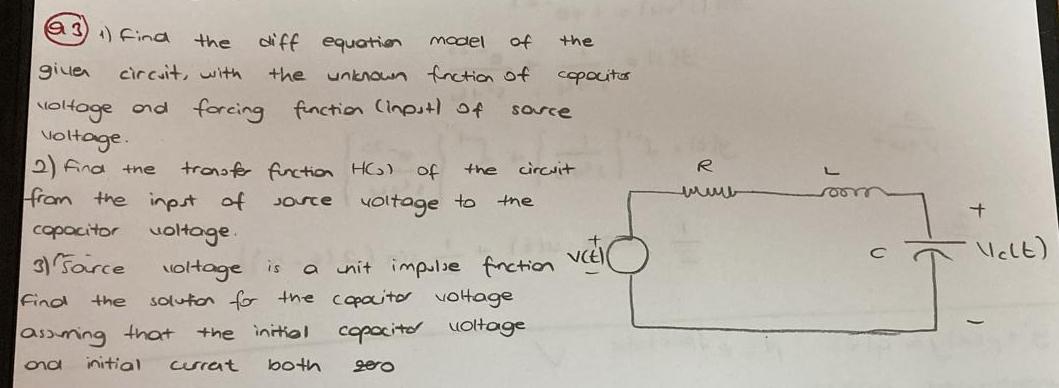 Solved (93) 1) ﻿Find the diff equation model of the given | Chegg.com
