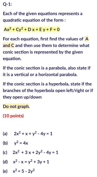 Solved Q 1 Each Of The Given Equations Represents A