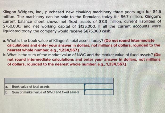 A) Book value of total assetsB) Sum of market value | Chegg.com