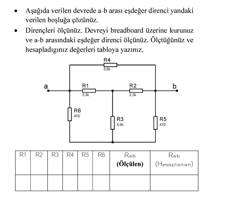 Solved - Aşağıda verilen devrede a-b arası eşdeğer direnci | Chegg.com