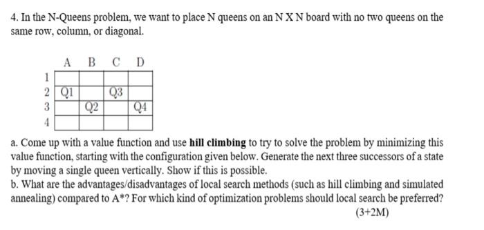 Solved 4. In the N-Queens problem, we want to place N queens | Chegg.com