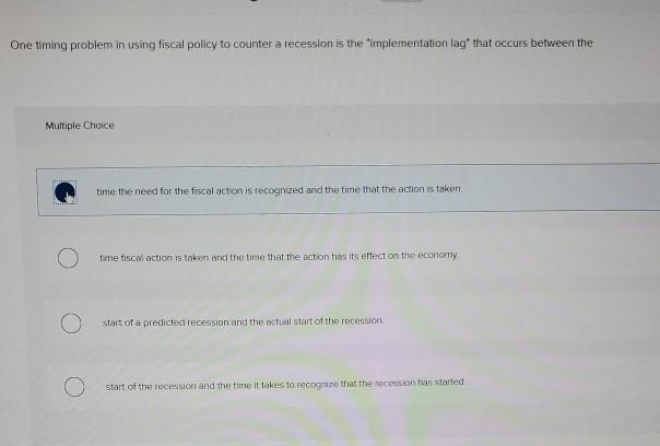 Solved One timing problem in using fiscal policy to counter | Chegg.com