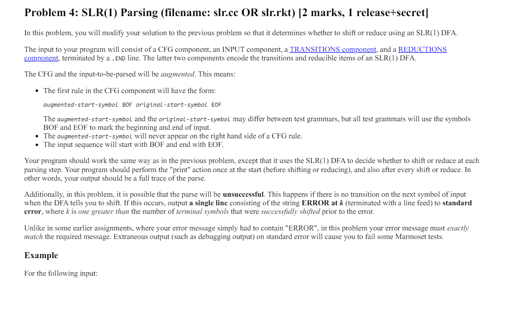 Solved Problem 4: SLR(1) ﻿Parsing (filename: slr.cc OR | Chegg.com