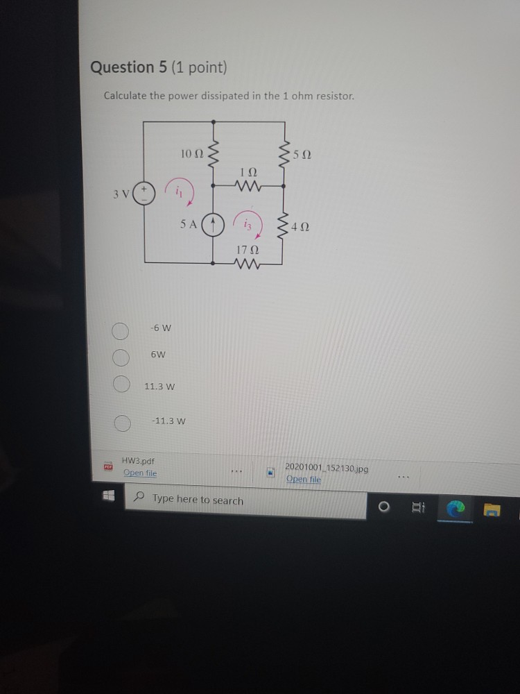 Solved Question 5 (1 point) Calculate the power dissipated | Chegg.com