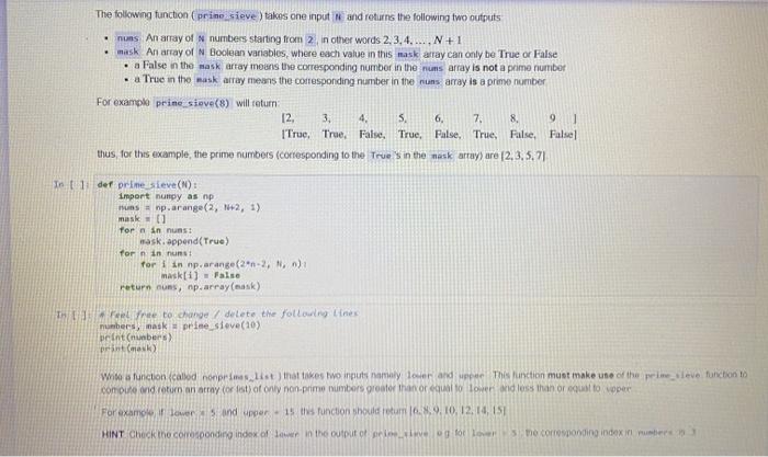 Solved The following function (prine sieve) takes one input | Chegg.com