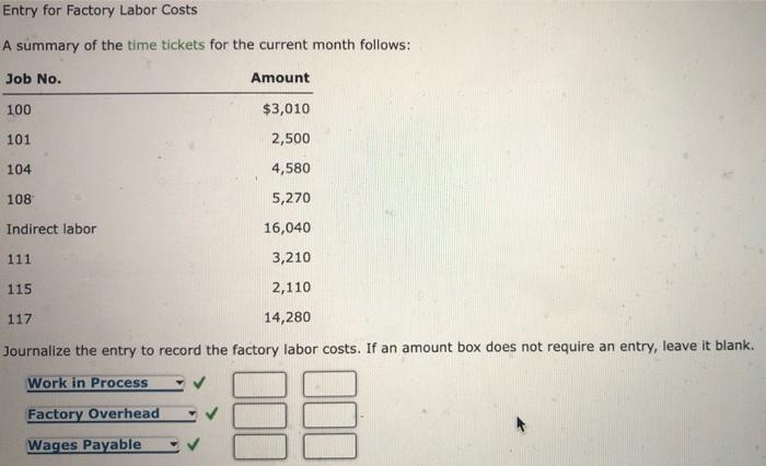 Solved Entry for Factory Labor Costs A summary of the time | Chegg.com