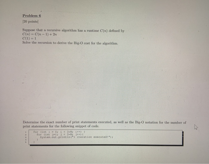 Solved Problem 6 [20 points) Suppose that a recursive | Chegg.com