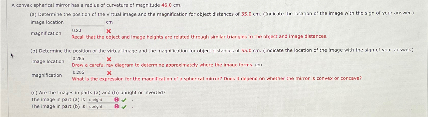 Solved A convex spherical mirror has a radius of curvature | Chegg.com