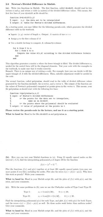 2.6 Newton's Divided Difference in Matlab. (a). Write | Chegg.com