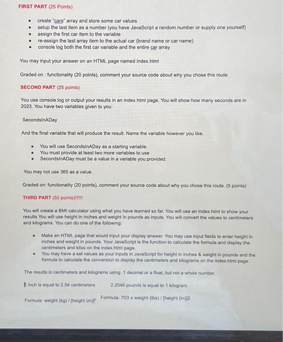 Solved FIRST PART (25 Points) - create "cars" array and | Chegg.com