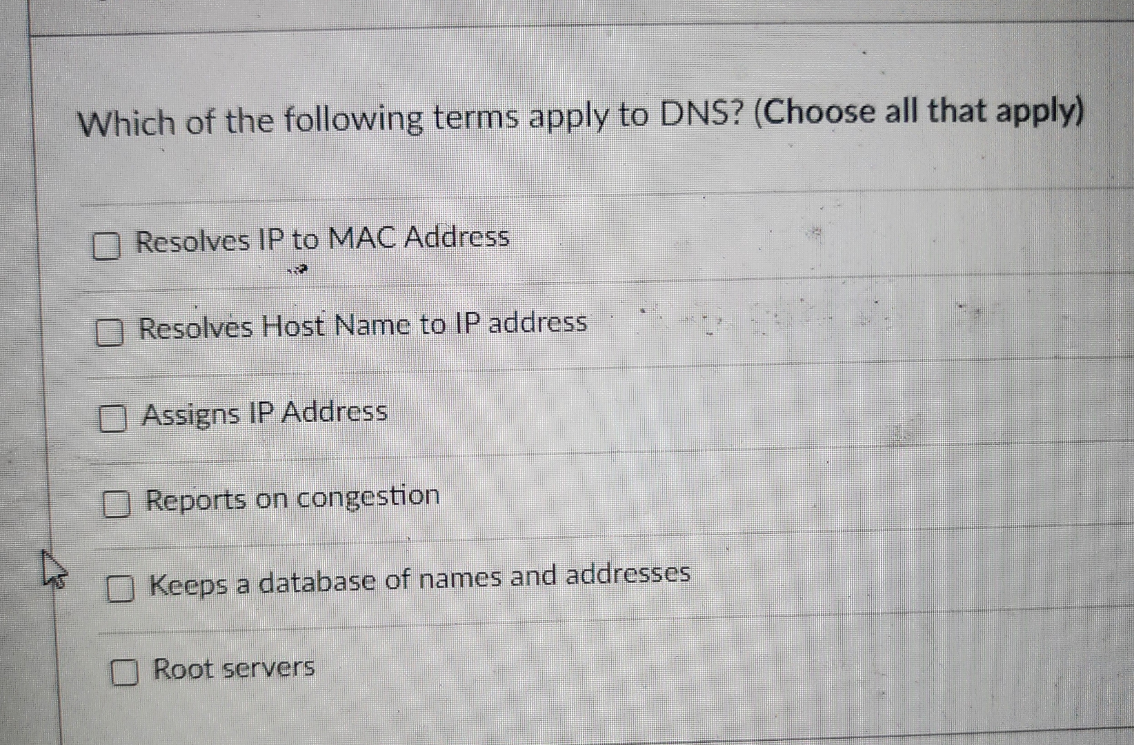 Solved Which of the following terms apply to DNS? (Choose | Chegg.com