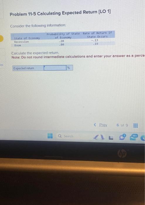Solved Problem 11 5 Calculating Expected Return Lo 1 