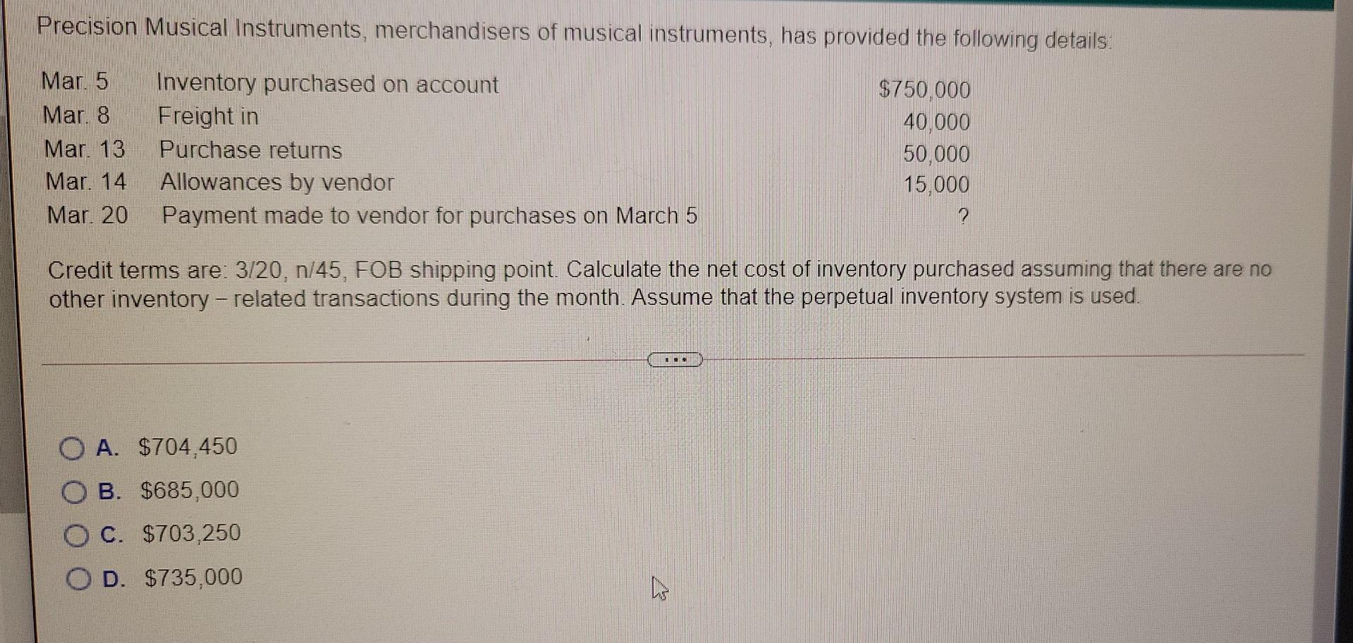 Solved Precision Musical Instruments, merchandisers of | Chegg.com