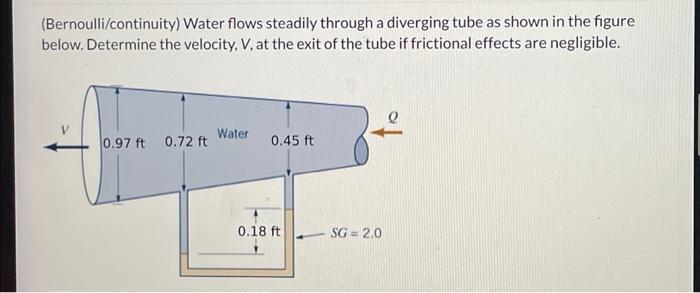 Solved (Bernoulli/continuity) Water flows steadily through a | Chegg.com