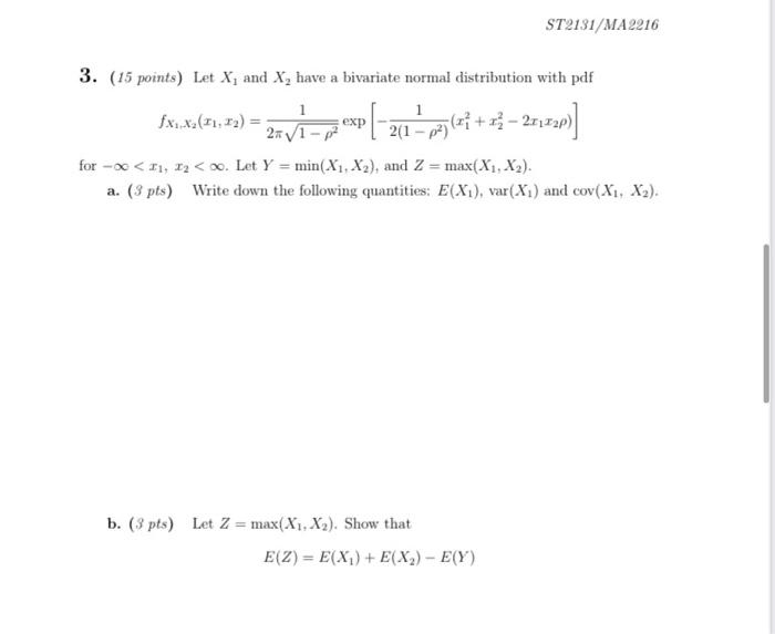 Solved 3. ( 15 points) Let X1 and X2 have a bivariate normal | Chegg.com