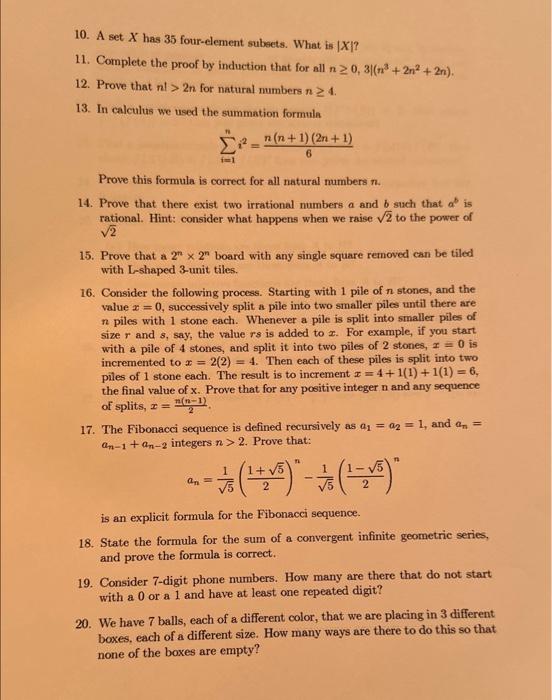Solved 10. A set X has 35 four-element subsets. What is ∣X∣ | Chegg.com