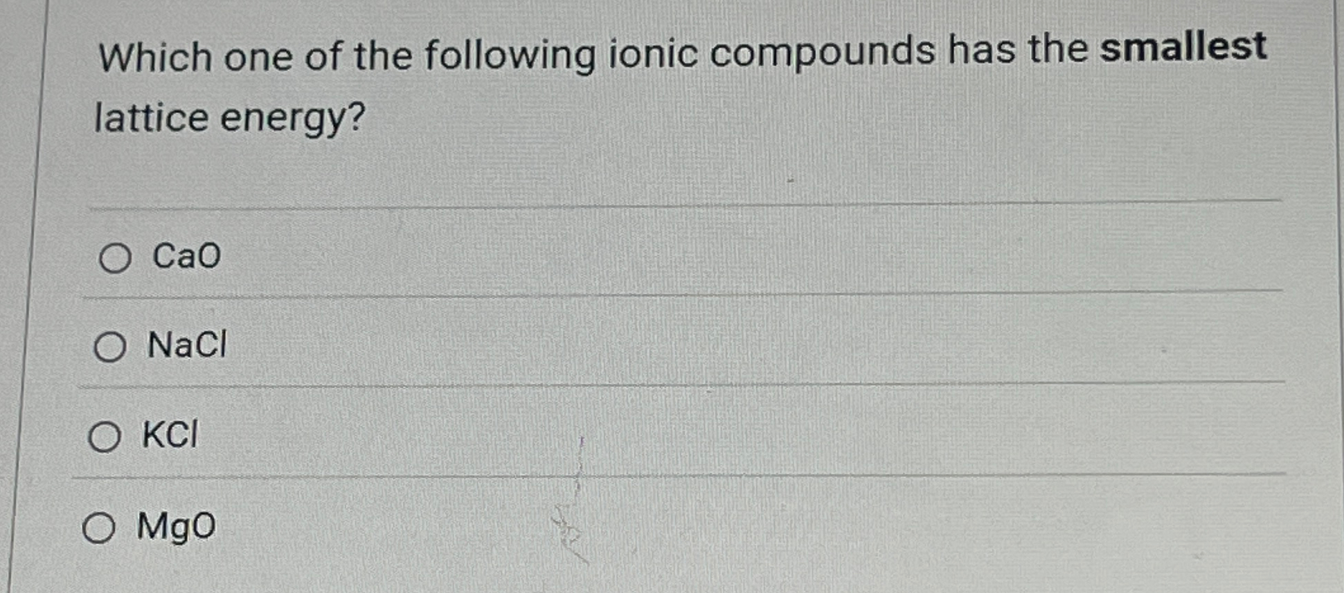 Solved Which one of the following ionic compounds has the | Chegg.com